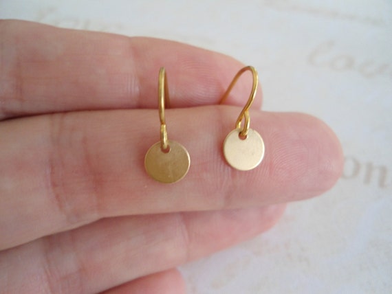 Simple mini earrings Gold disk jewelry Mini gold earrings | Etsy