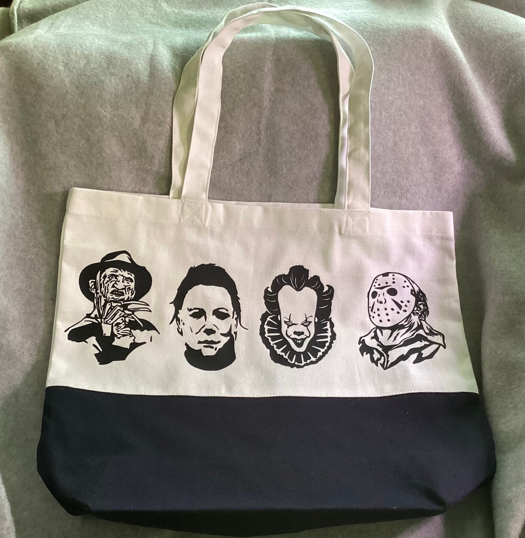 Horror Inspired Tote Bag | Spooky Icon Canvas Tote | Halloween Tote Bag ...