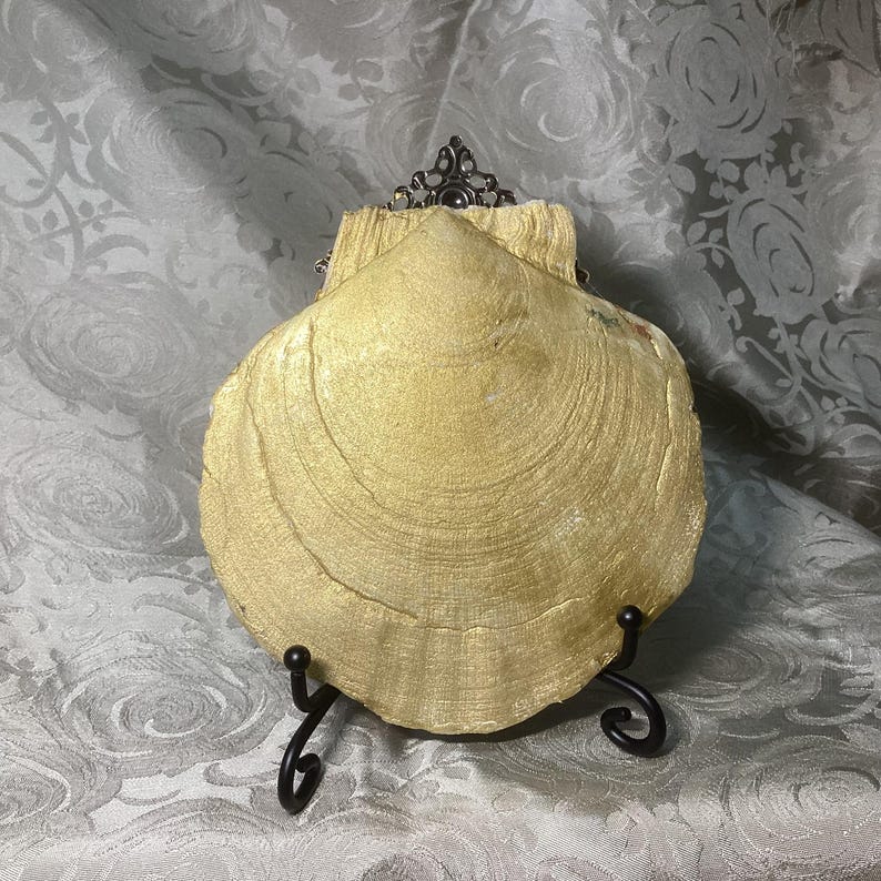 Vintage Groovy Witch, Scallop Shell Decoupage, Mystical, Crescent Moon ...