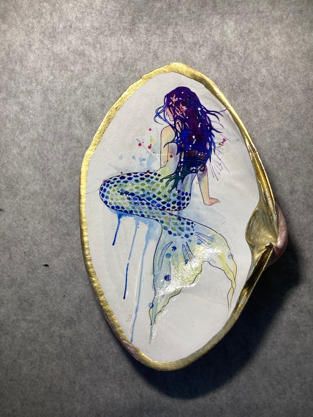 6.5” MERMAID SHELL, Waterslide, Decoupage Seaclam, the Little Mermaid ...