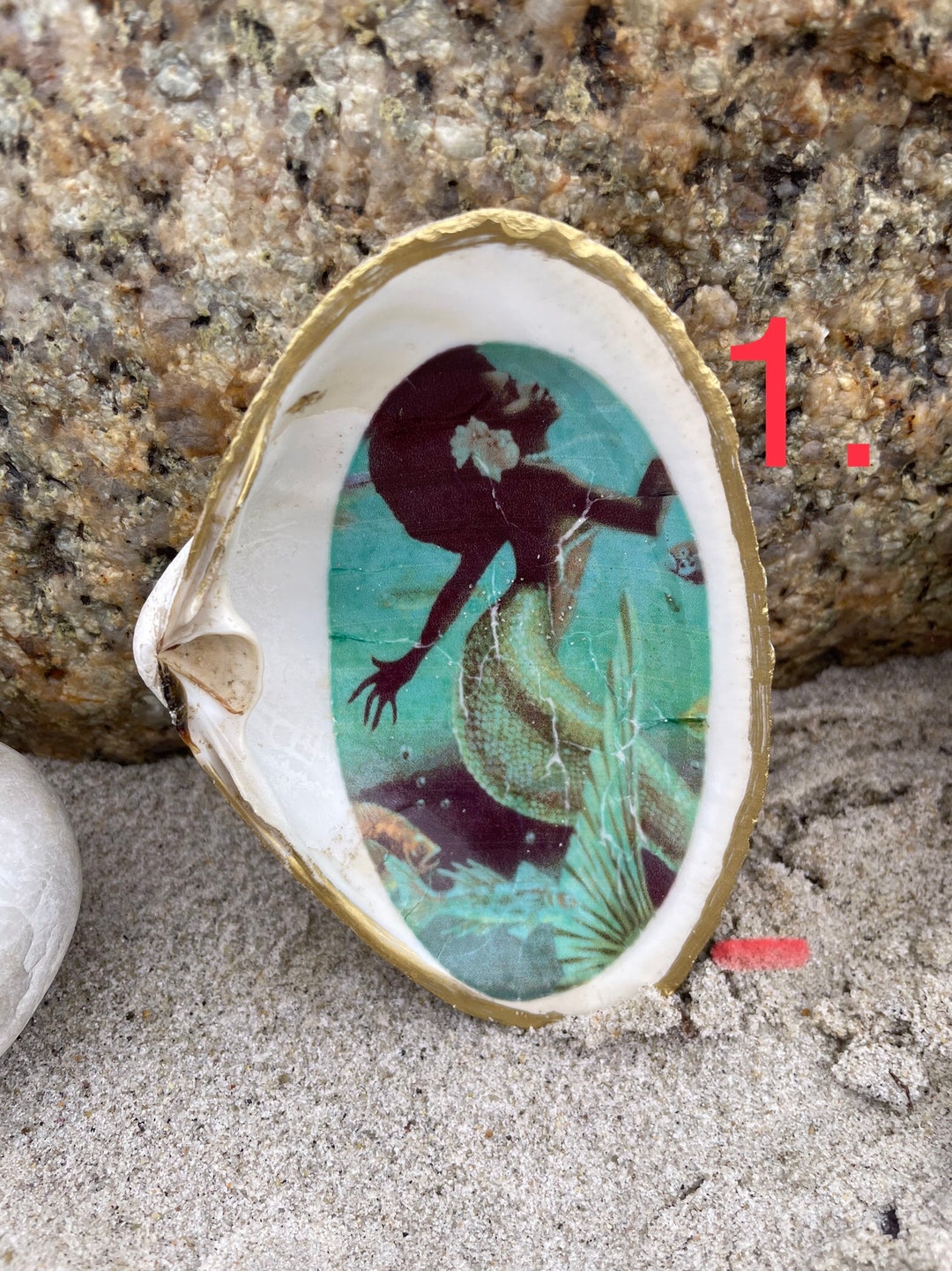 5” Black MERMAID Shell,decoupage Sea CLAM, the Little Mermaid, Shower ...