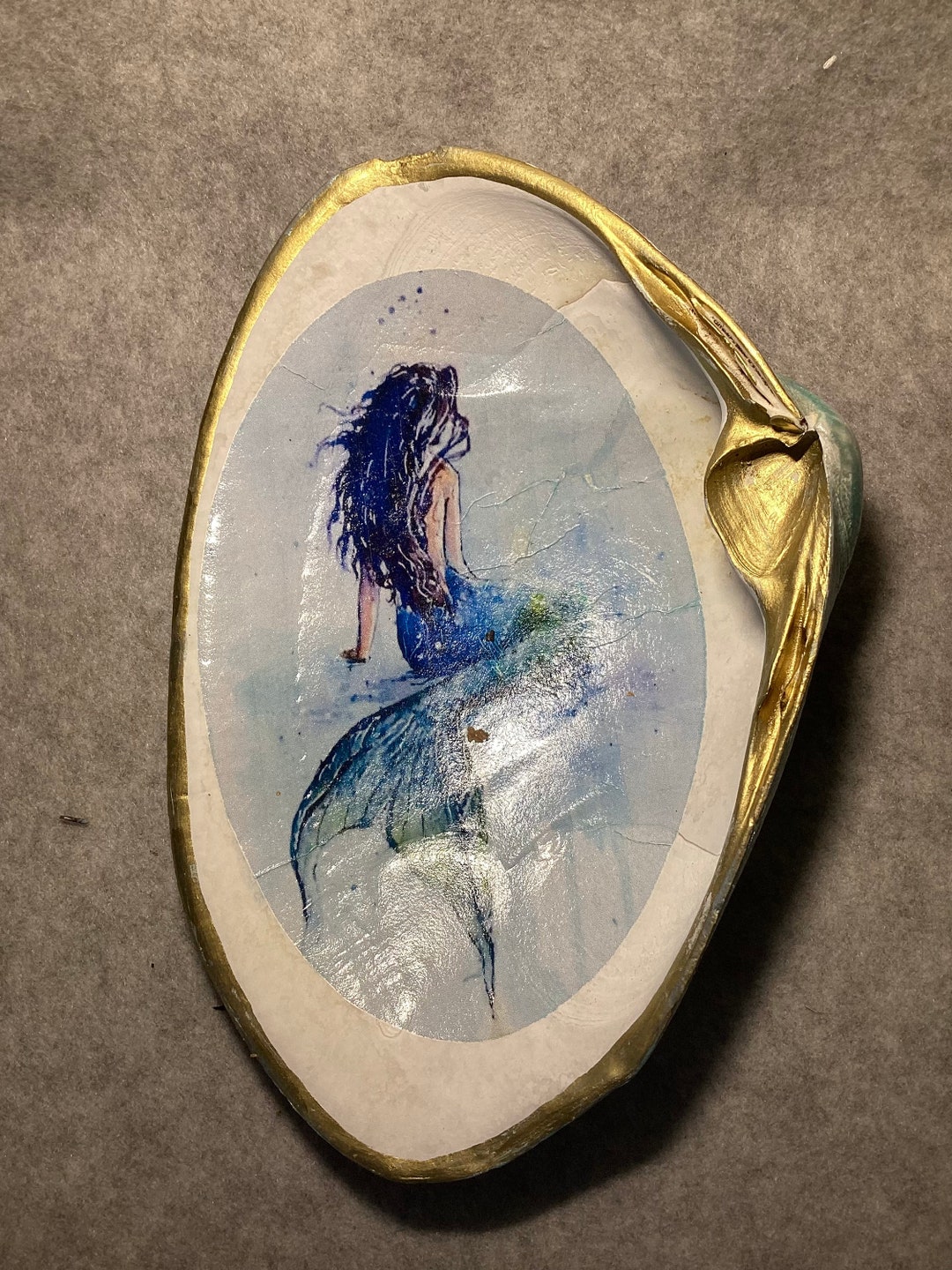 7” MERMAID SHELL, Waterslide, Decoupage Seaclam, the Little Mermaid ...