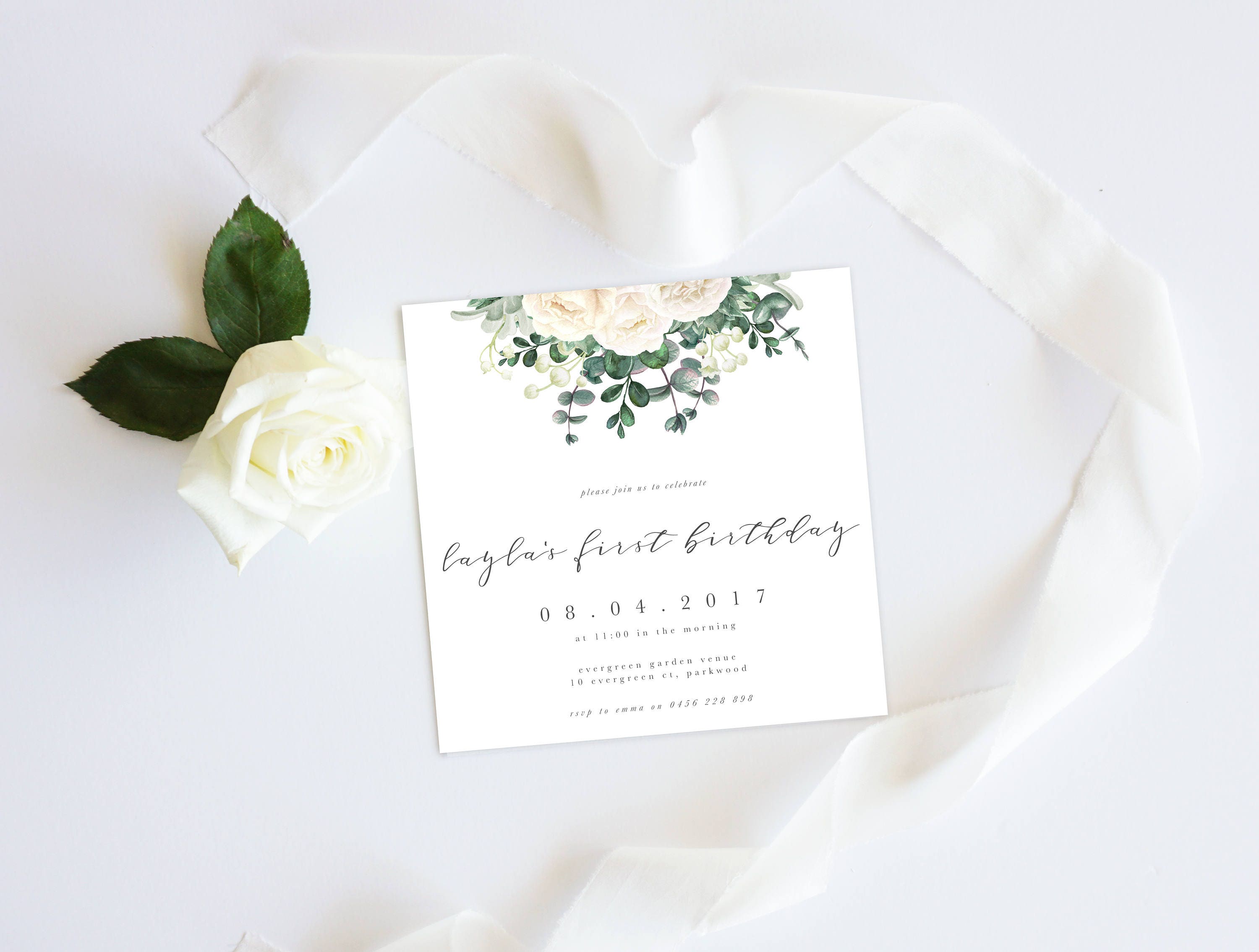 White Floral Greenery Shower Event Invitation Suite 1st - Etsy