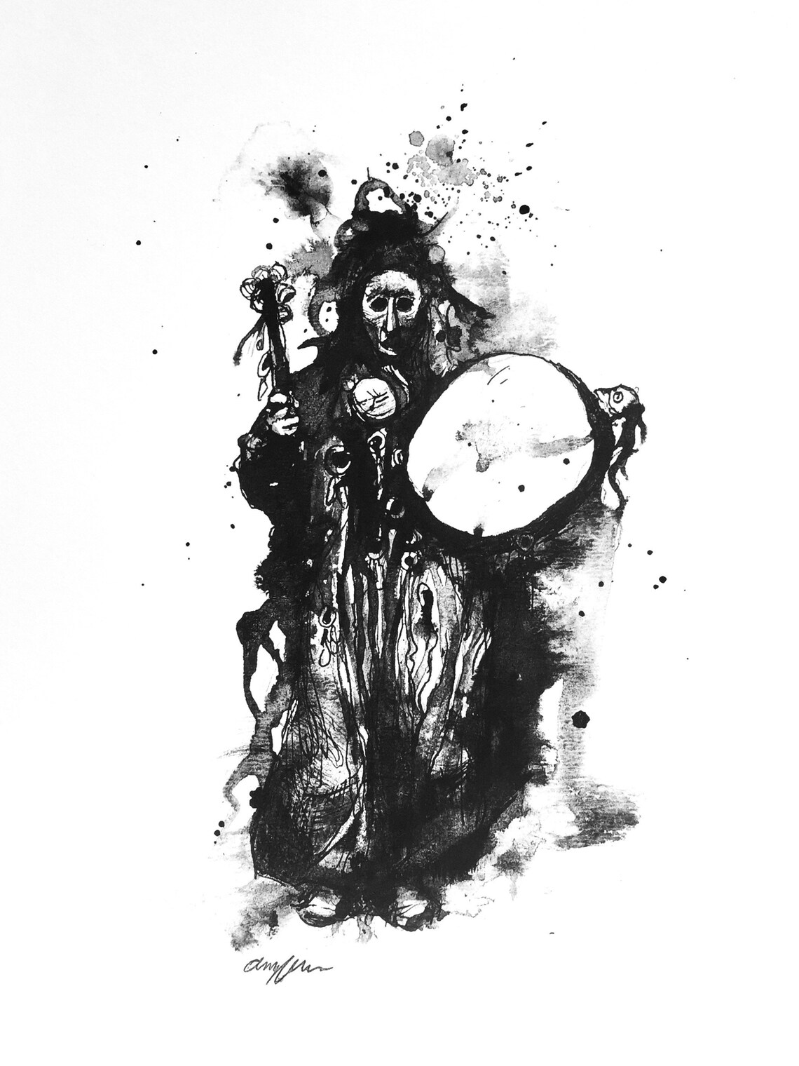 Altai Shaman Art Print, Witch Art, Mystical Artwork, Watercolor Print ...