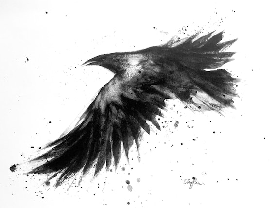 Soaring Raven Art Print Animal artwork cabin decor bird art | Etsy