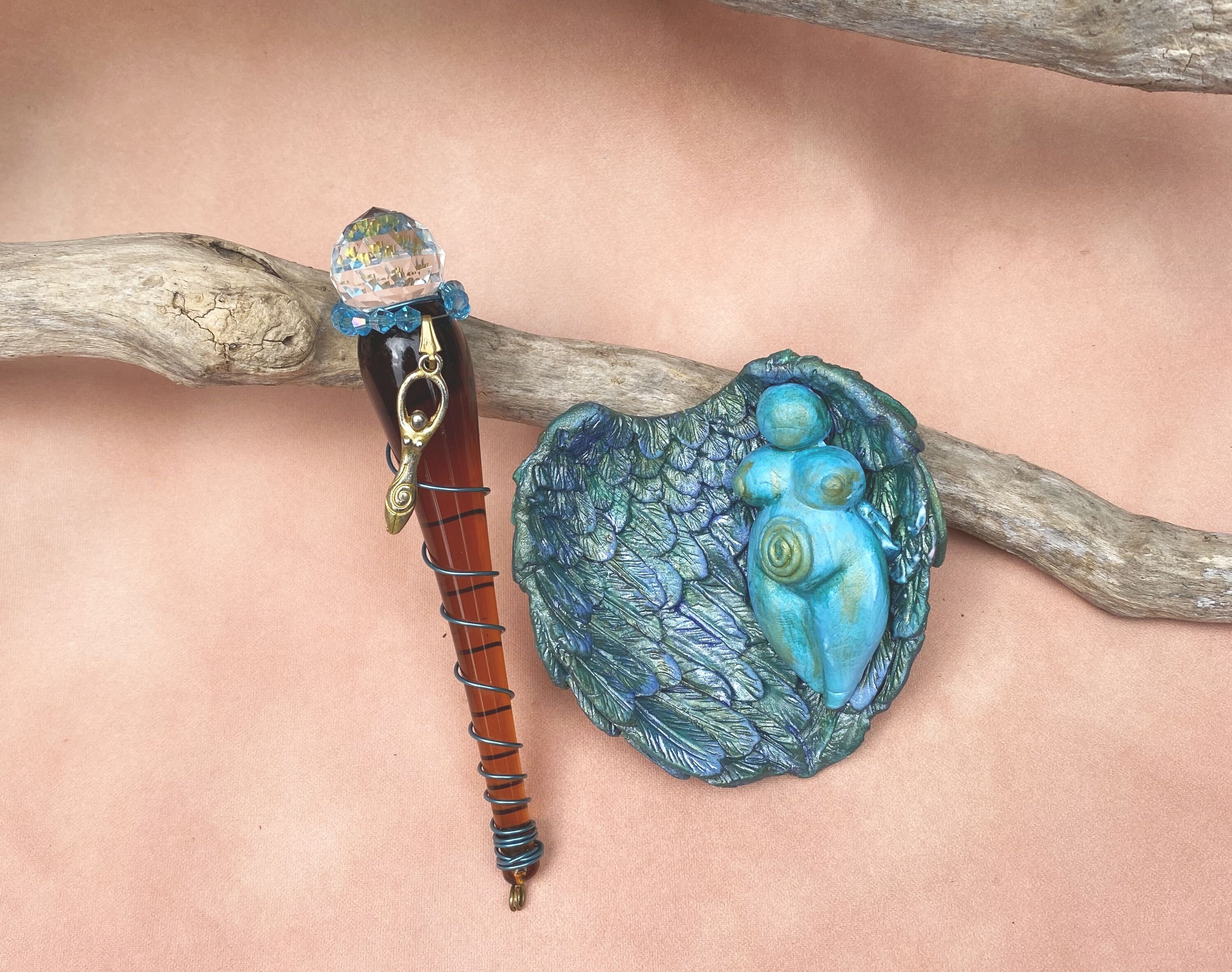 Crystal Goddess Wand With Stand, Glass Wand, Suncatcher, Spirit Wand ...