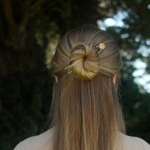 Dome Hair Fork 5" Hair Pin Metal Hair Jewelry Minimalist Hair Pin Brass ...