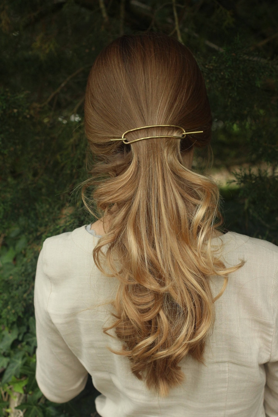 Minimalist brass hair slide pony tail holder small hair barrette ...