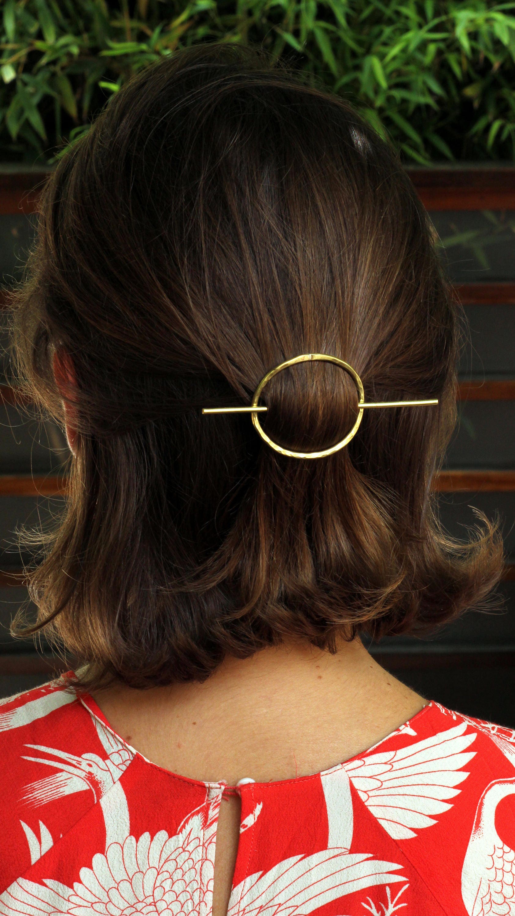Open circle hair slide silver hair clip hammered brass hair - Etsy España