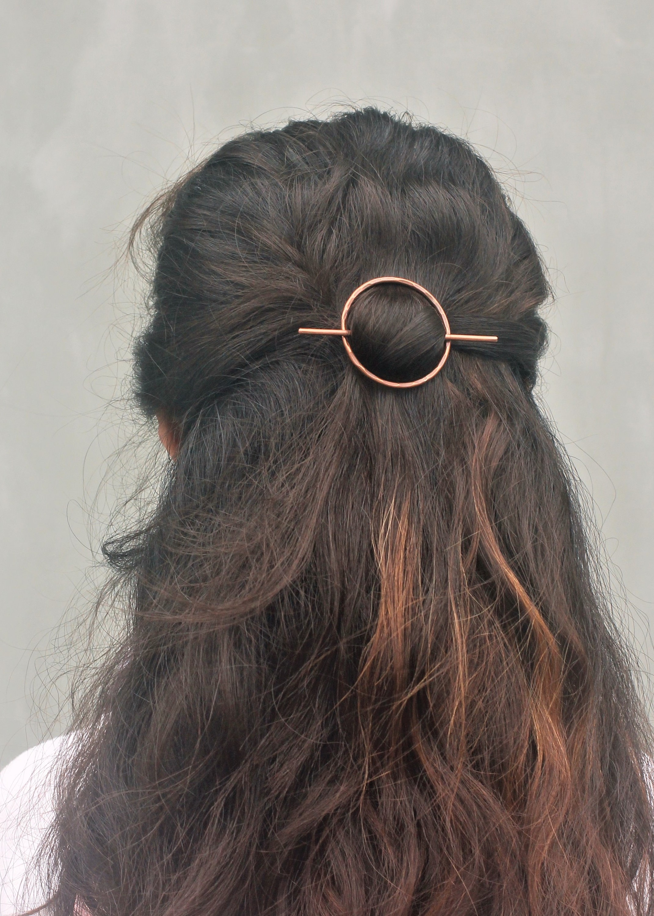 Open circle hair slide silver hair clip hammered brass hair | Etsy