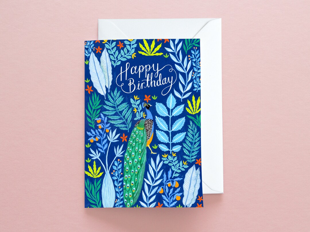Greetings Card - Happy Birthday Peacocks Card - Etsy