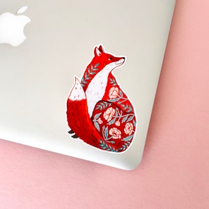 Floral Red Fox Vinyl Sticker, Botanical Illustrated Sticker / Decal - Etsy
