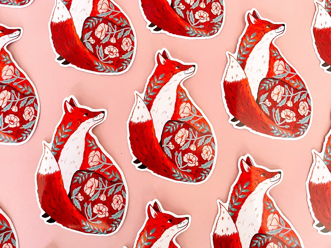 Floral Red Fox Vinyl Sticker, Botanical Illustrated Sticker / Decal - Etsy