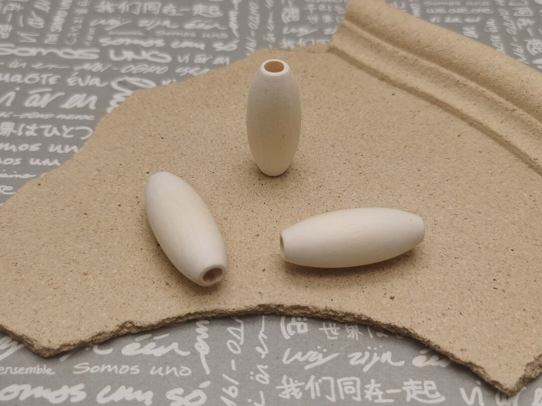 20/100 Pcs Natural Wood Bead 35x15mm Oval Ellipse Cylinder Barrel Tube ...