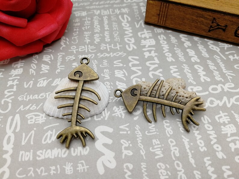 6/20 Pieces Metal Fishbone Fish Bone Pendant Necklace Earring Keychain ...