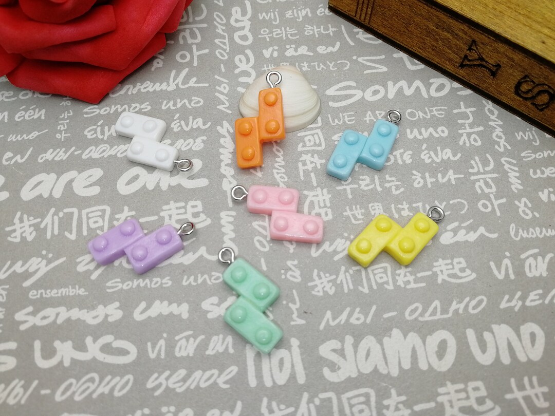 6/20 Pieces Plastic Tetris Building Blocks Pendant Charm , Resin ...