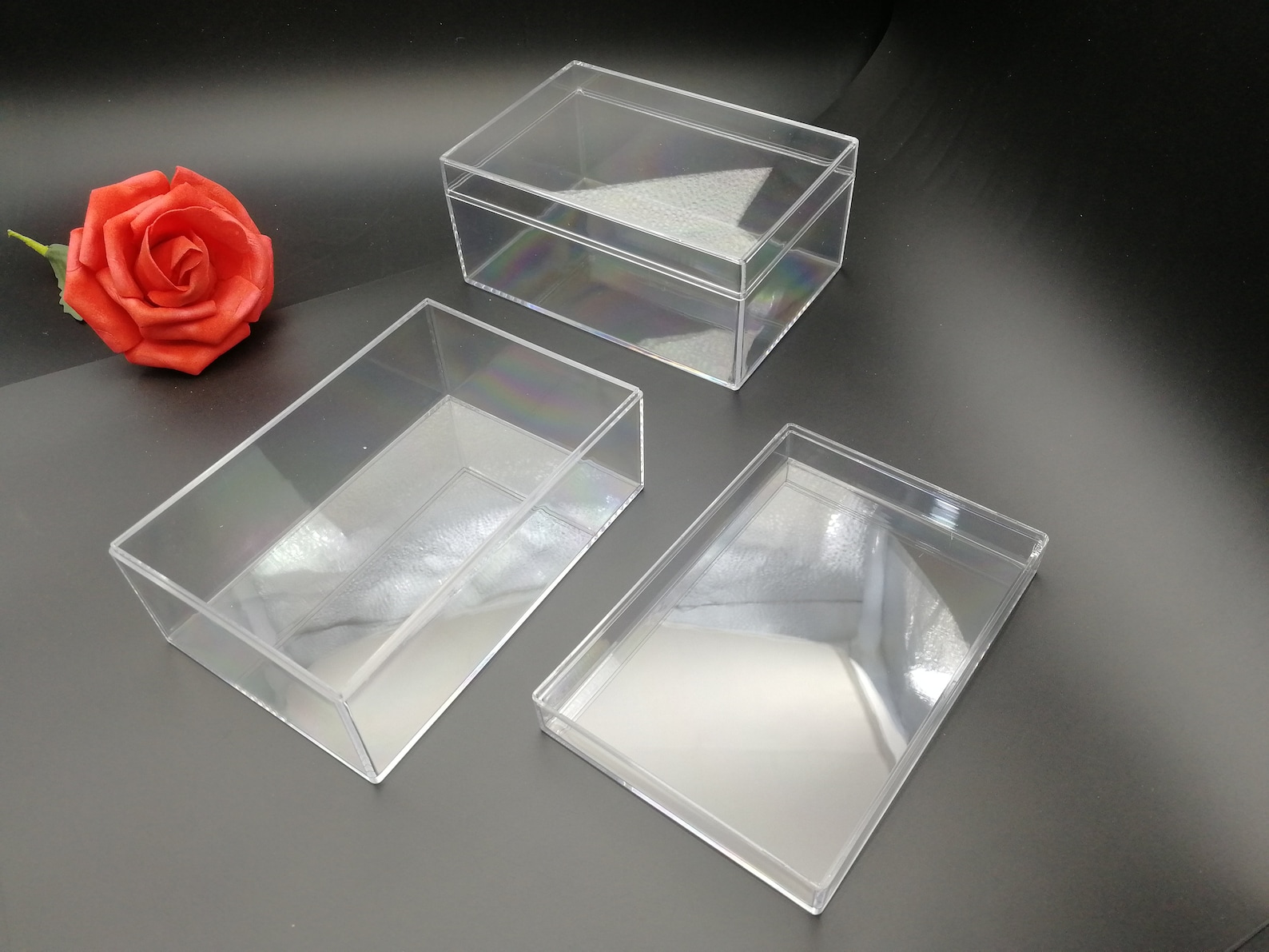 2 Pieces 125x85x55 Mm Rectangle Shape Clear PS Plastic Box , Jewelry ...