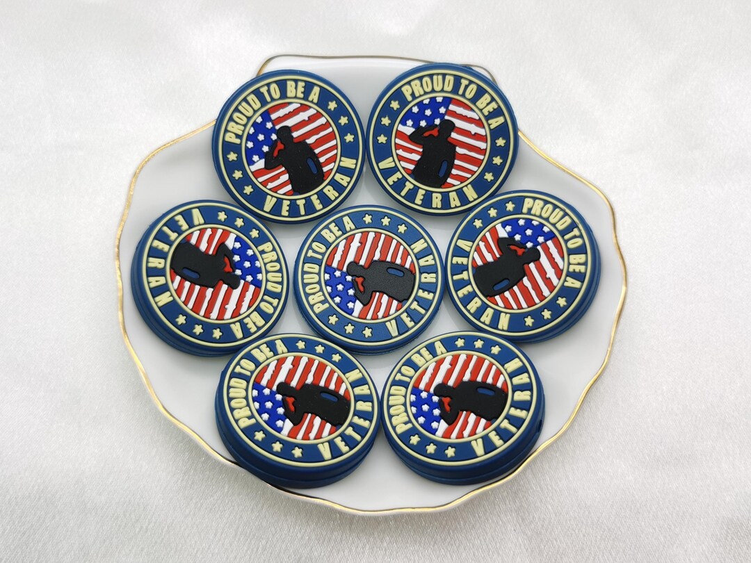 Silicone Bead Proud to Be A Veteran American Soldier Focal Bead Charm ...