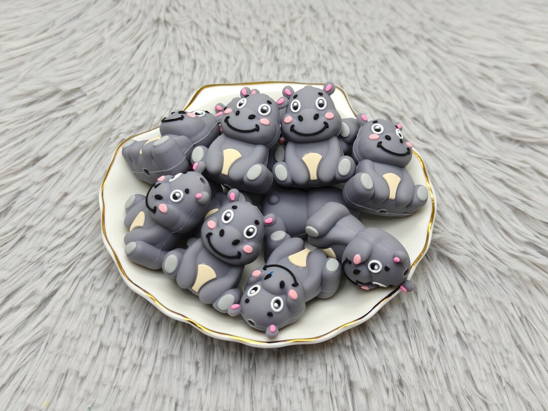 Silicone Bead 3D Hippopotamus Hippo Focal Bead DIY Charm Pen Finding ...