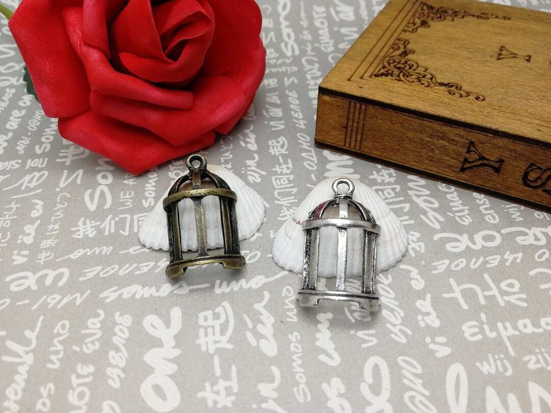 6/20 Pieces Metal Bird Cage Pendant Necklace Earring Keychain Charm ...