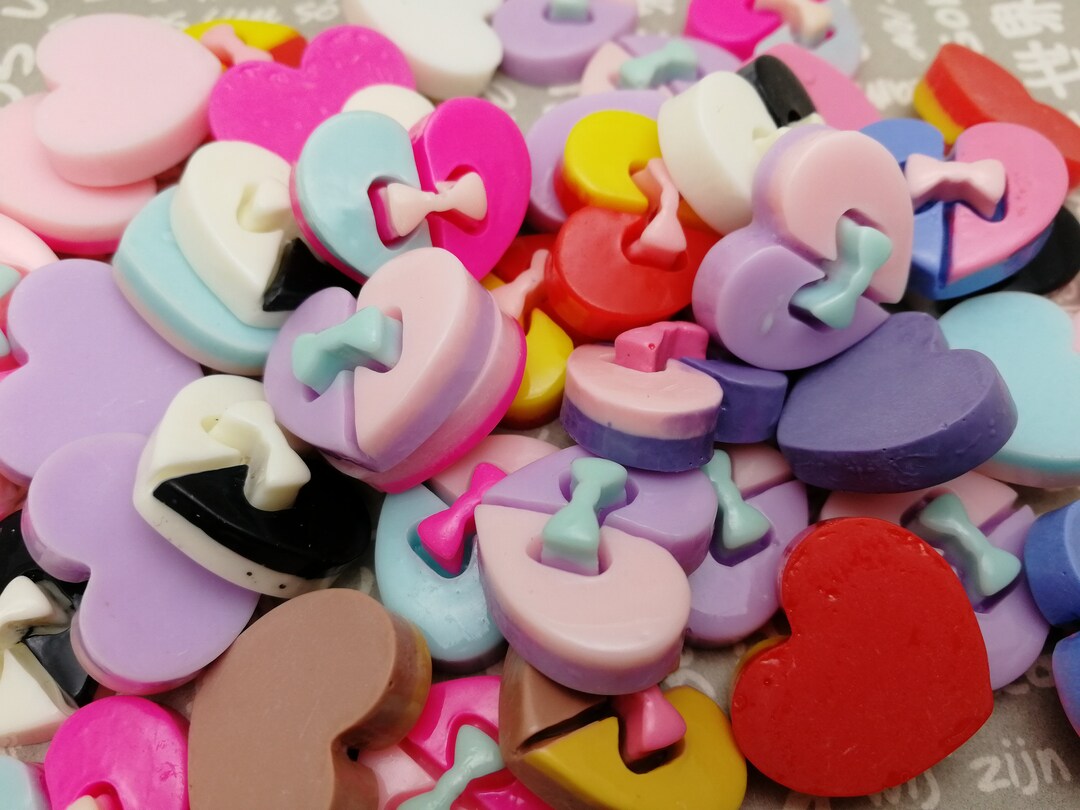 10/50 Pieces Plastic Heart Flat Back Cabochon Charm , Mix Color Resin ...