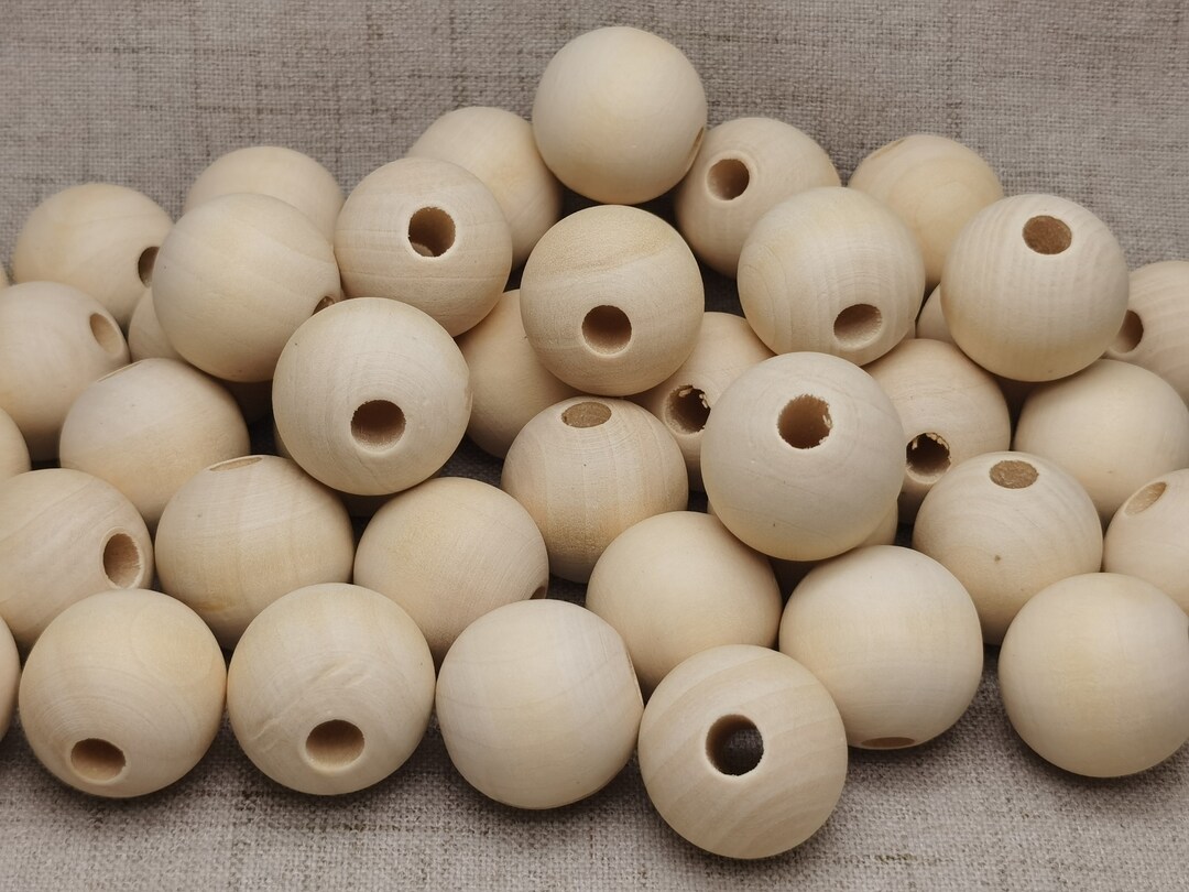 Natural Wood Bead 22 MM Width Round Ball Bead , 20/100 Pcs Unfinished ...