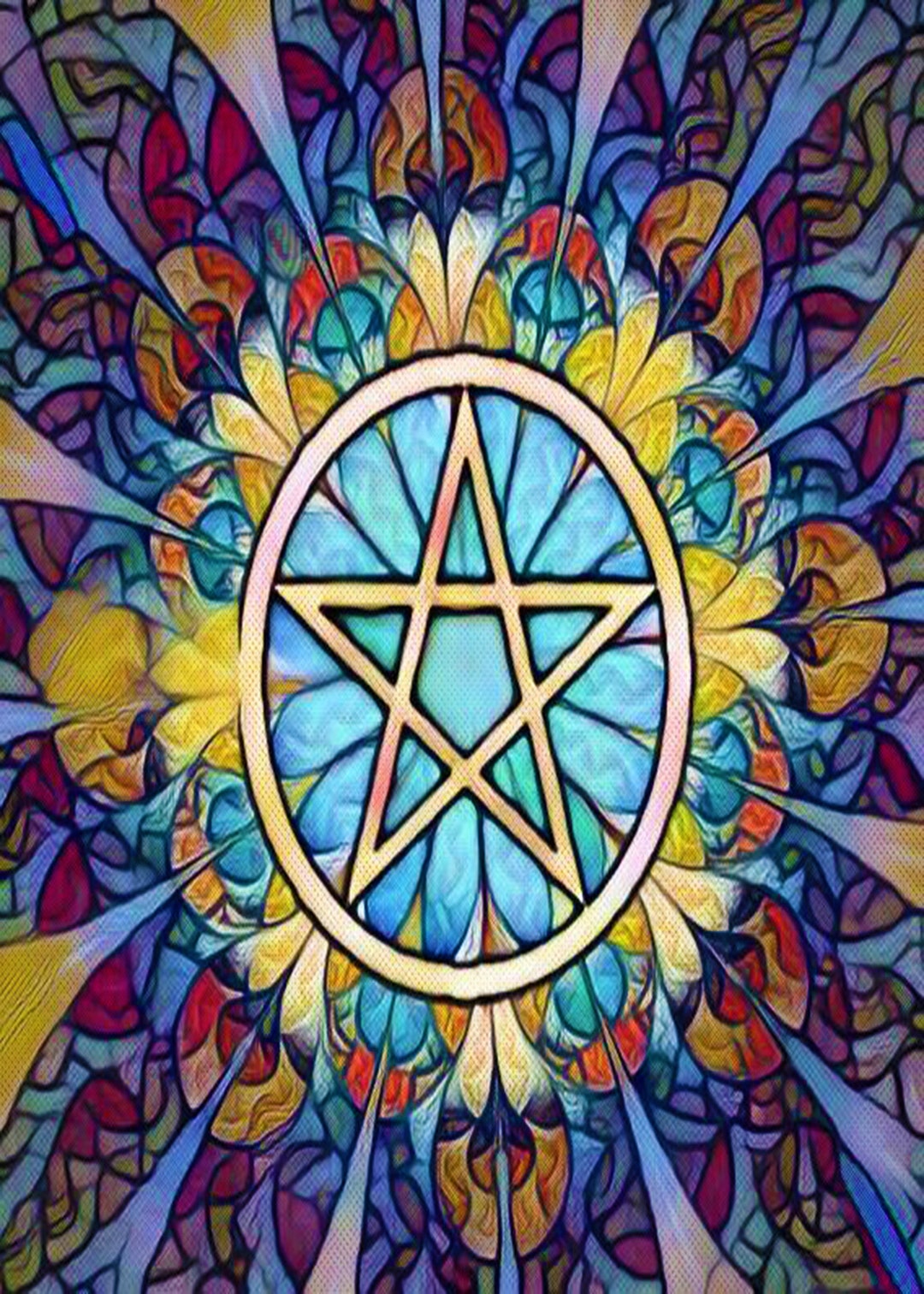 Suncatcher Glass - Pentacle Design - Handmade Stained Glass-like Window ...