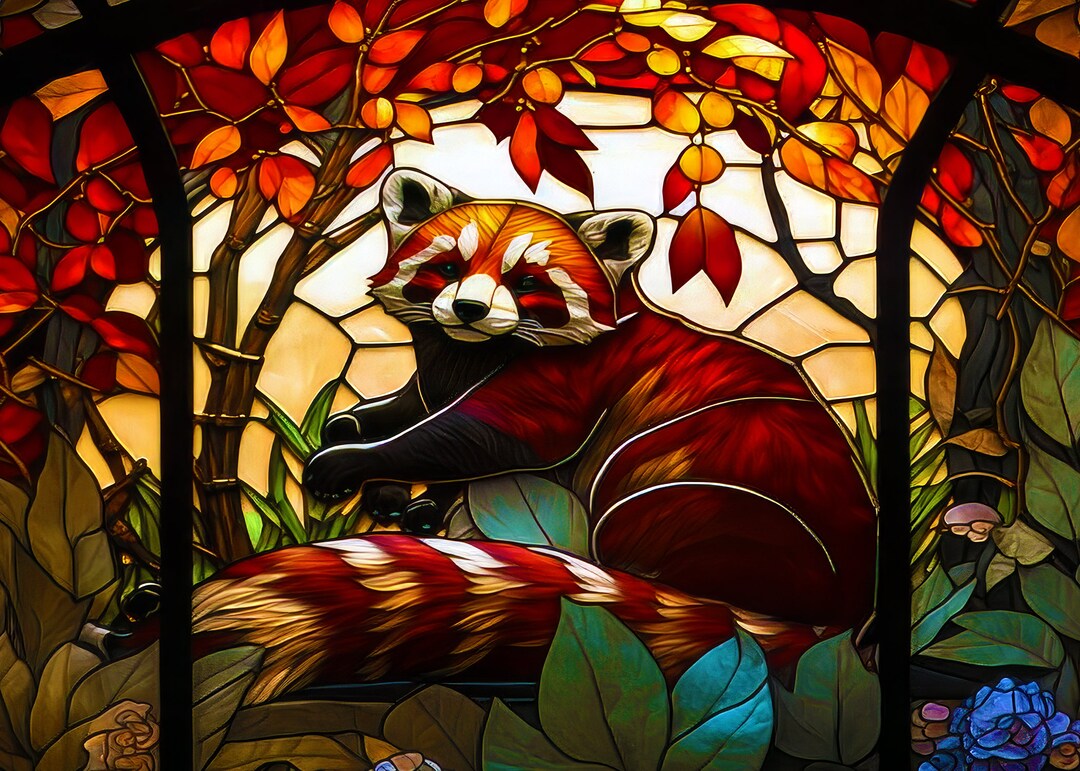 Suncatcher Glass - Red Panda - Handcrafted Stained Glass-like Window ...