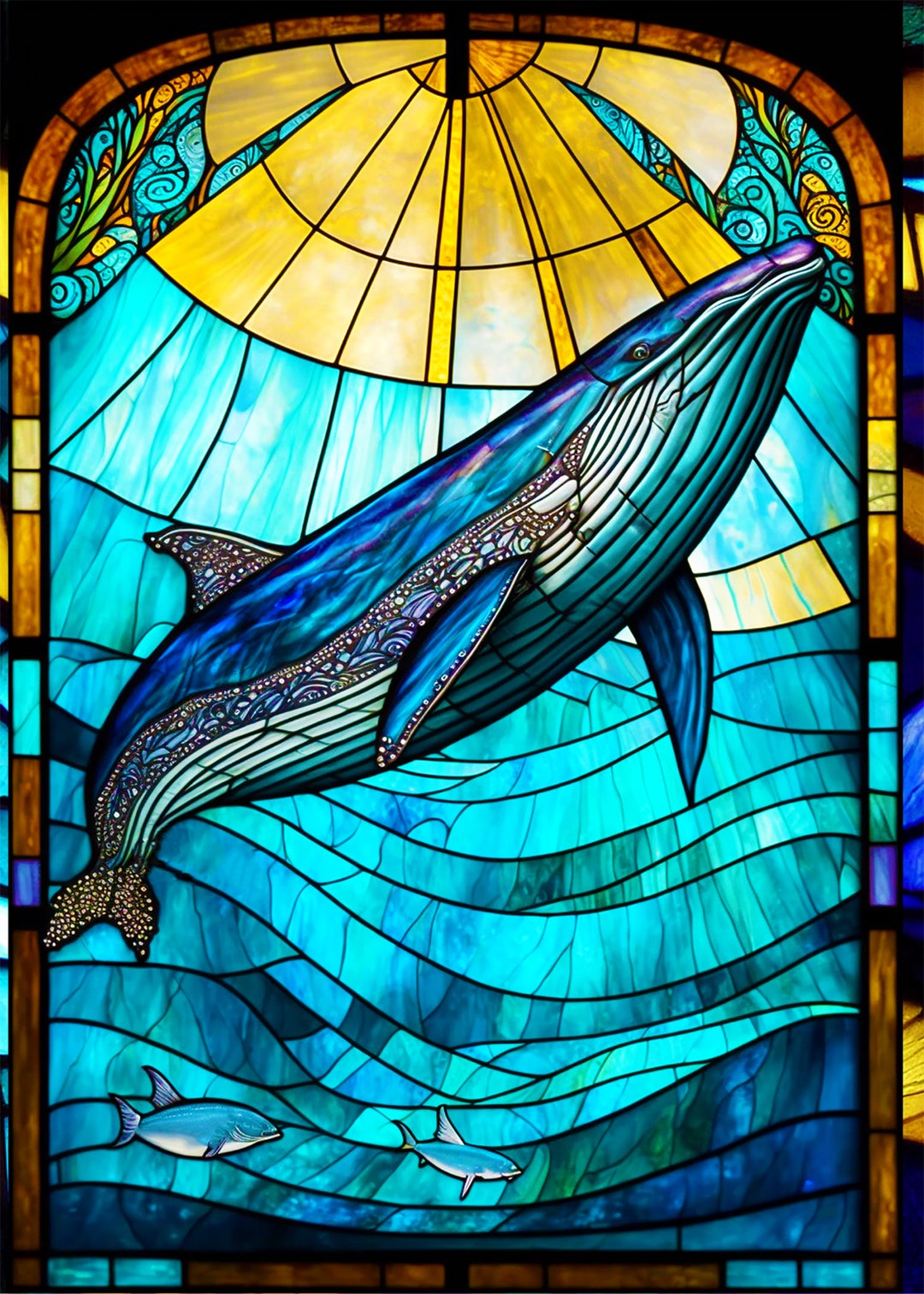 Suncatcher Glass - Whale – Handmade Stained Glass-like Window Hanging ...