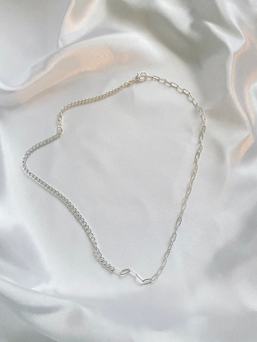 Half Paperclip Half Silver Chain Necklace, Silver Statement Necklace ...