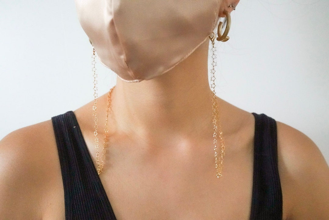 Gold Shining Star Outline Chain Mask Holder, Mask Holder, Mask Chain ...