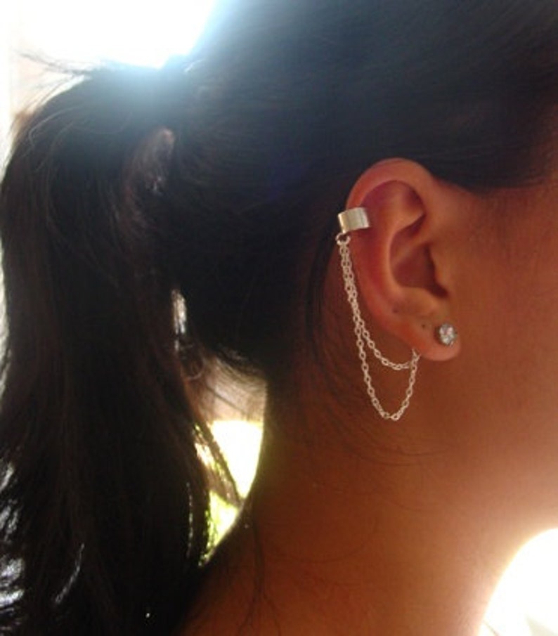 Double Chain Earring Back Ear Cuff - Etsy
