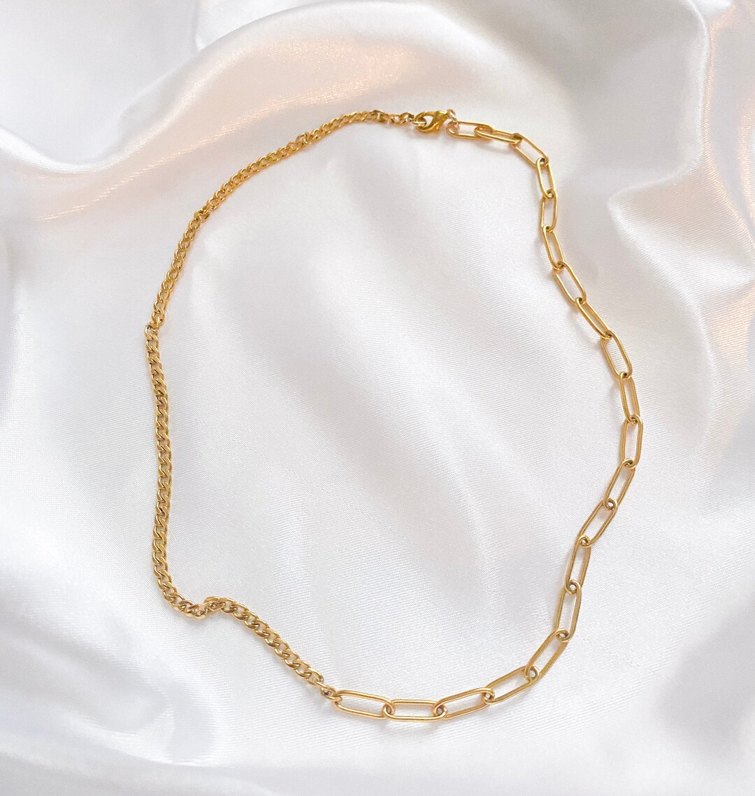 Half Paperclip Half Gold Chain Necklace, Gold Statement Necklace, Gold ...