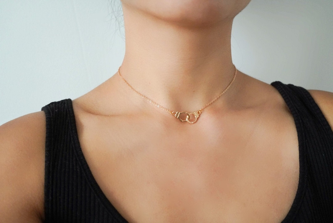 Gold Handcuff Chain Necklace, Handcuff Chain Choker, Simple Gold ...