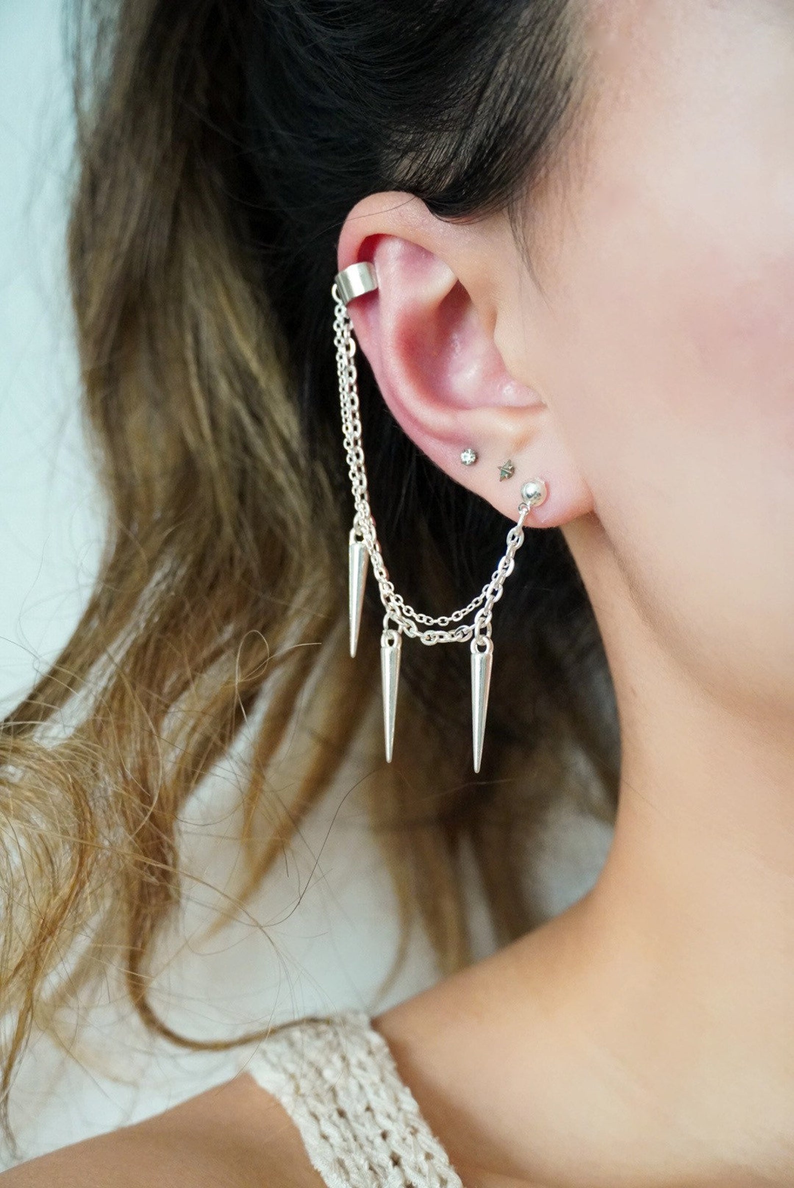 Double Chain Spiked Ear Cuff - Etsy
