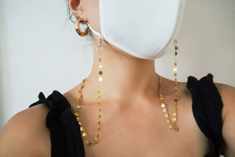 Golden Hearts Chain Mask Holder, Mask Chain, Mask Holder, Gold Hearts ...
