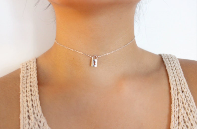 Silver Key Lock Choker Necklace - Etsy