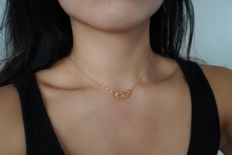 Gold Handcuff Chain Necklace, Handcuff Chain Choker, Simple Gold ...