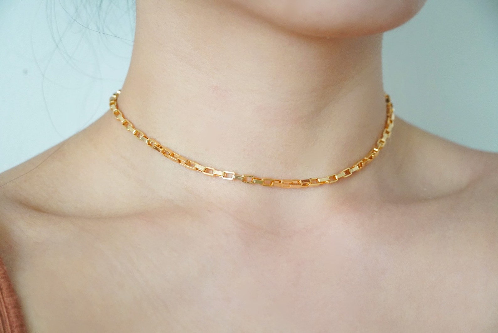 Gold Box Chain Choker Necklace Box Chain Choker Box Chain - Etsy