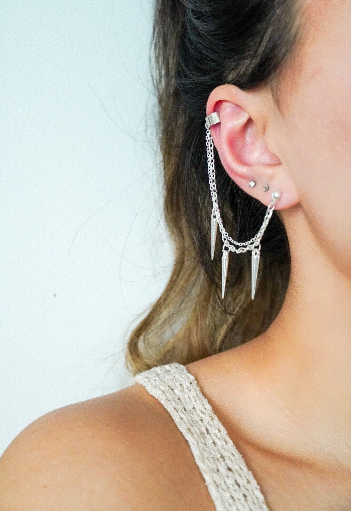 Double Chain Spiked Ear Cuff - Etsy