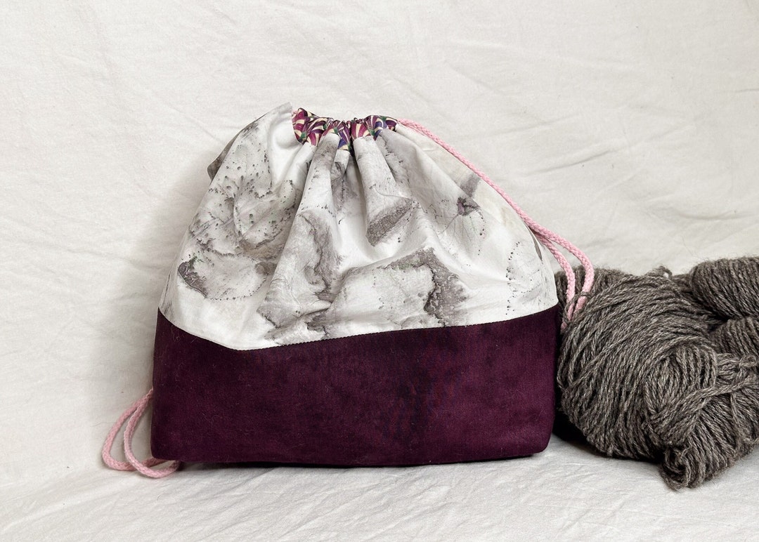 Project Bag, Knitting in Progress Bag, Ecoprint Pouch, Drawstring Bag ...