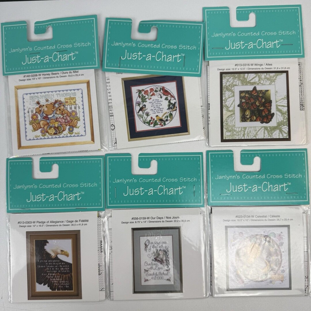 Janlynn Just-a-chart Cross Stitch Lot 6 NOS Patterns Eagle Celestial ...