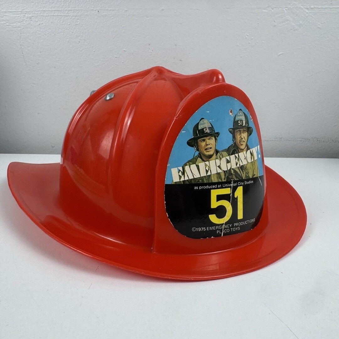 Vtg 1975 Emergency 51 Firefighter Helmet Placo Toys Universal Studios ...