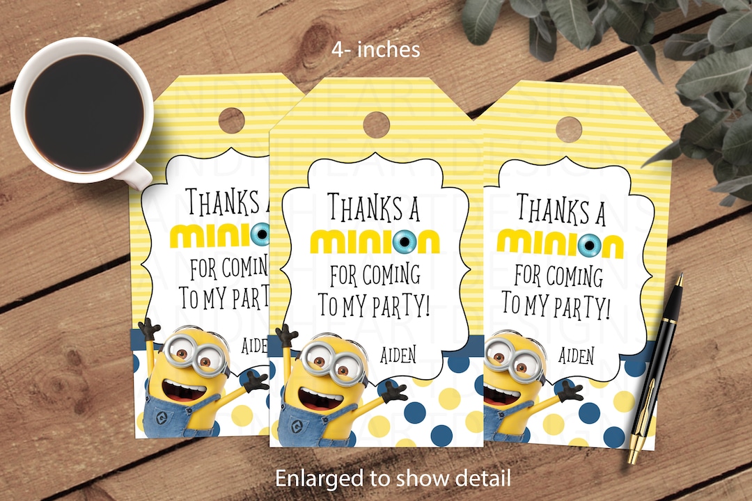4" Personalized Printable Minion Thank You Tags,birthday Gift Tags ...