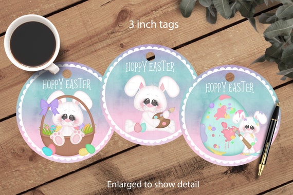 Easter Gift Tags Printable Cute Little Bunnies 3 Inch Circle | Etsy