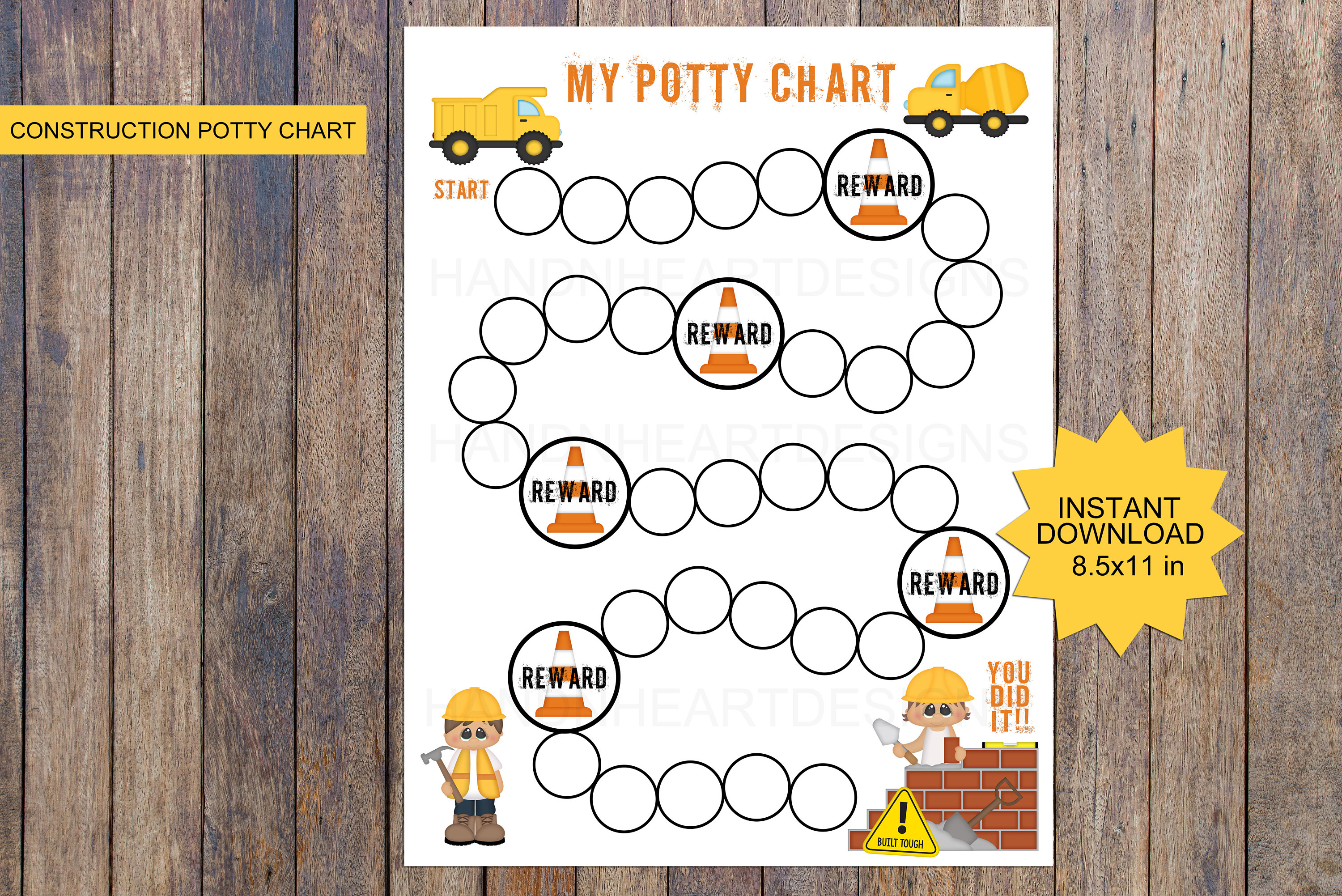 Construction Potty Training Chart, Printable Potty Chart,potty Routine ...