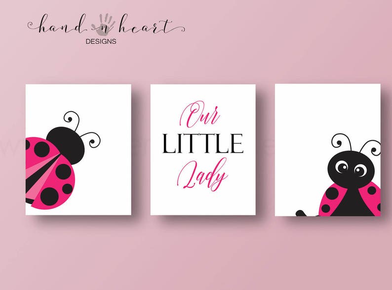 Ladybug Nursery Art Print Set, Girl Triptych Collection (digital ...