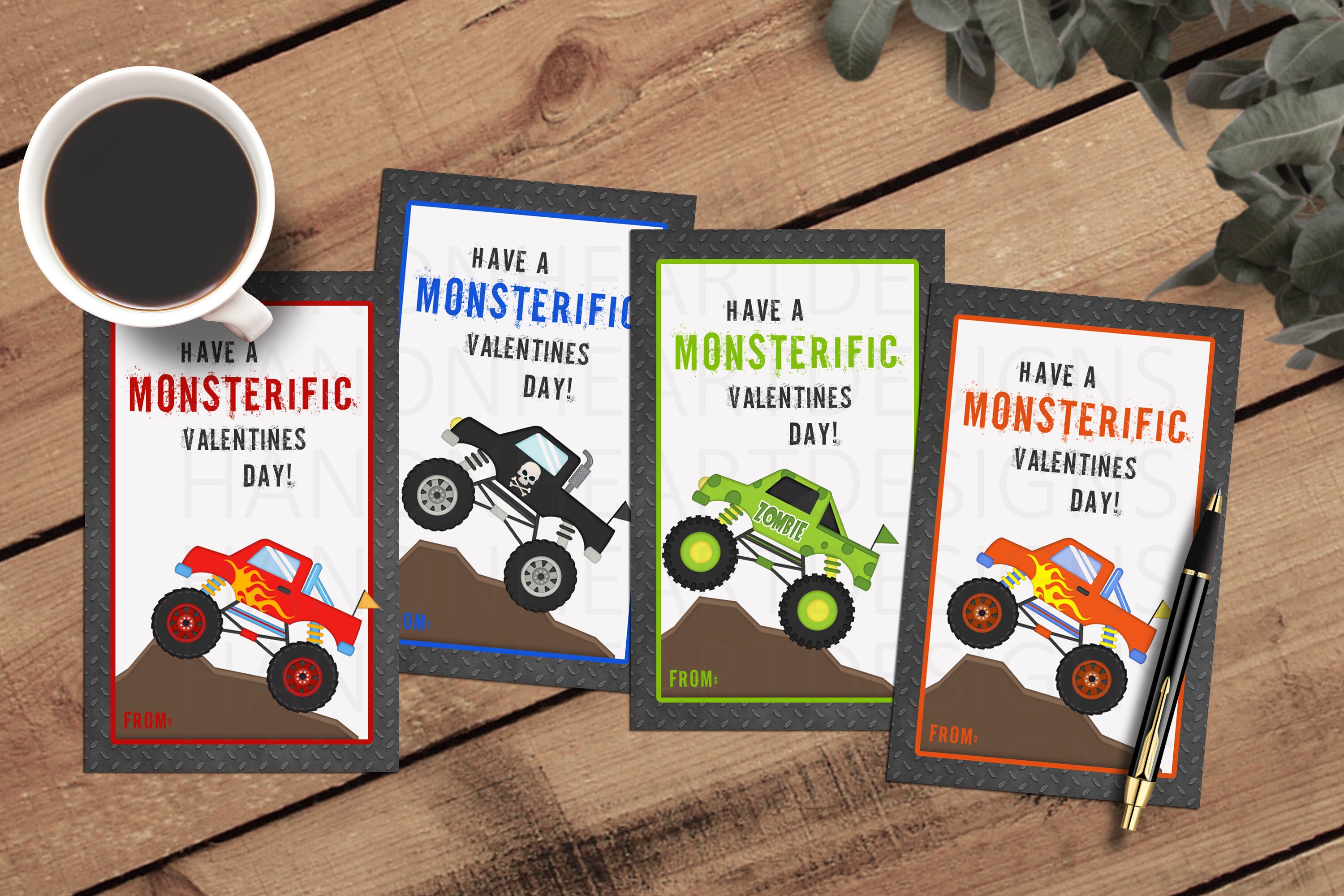 Valentine Cards for Kids,school Valentines,monster Truck Valentines ...