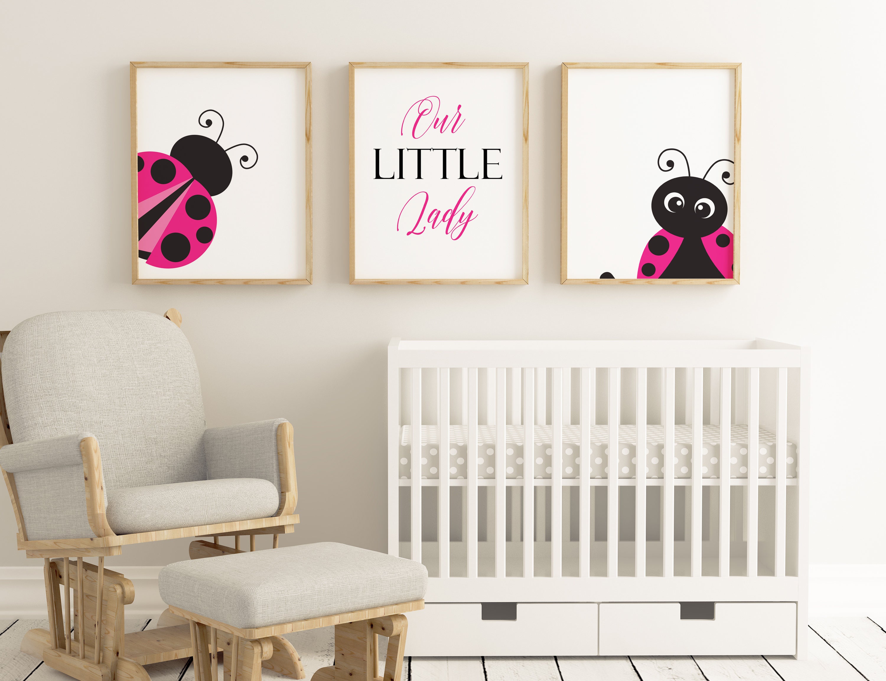 Ladybug Nursery Art Print Set, Girl Triptych Collection (digital ...
