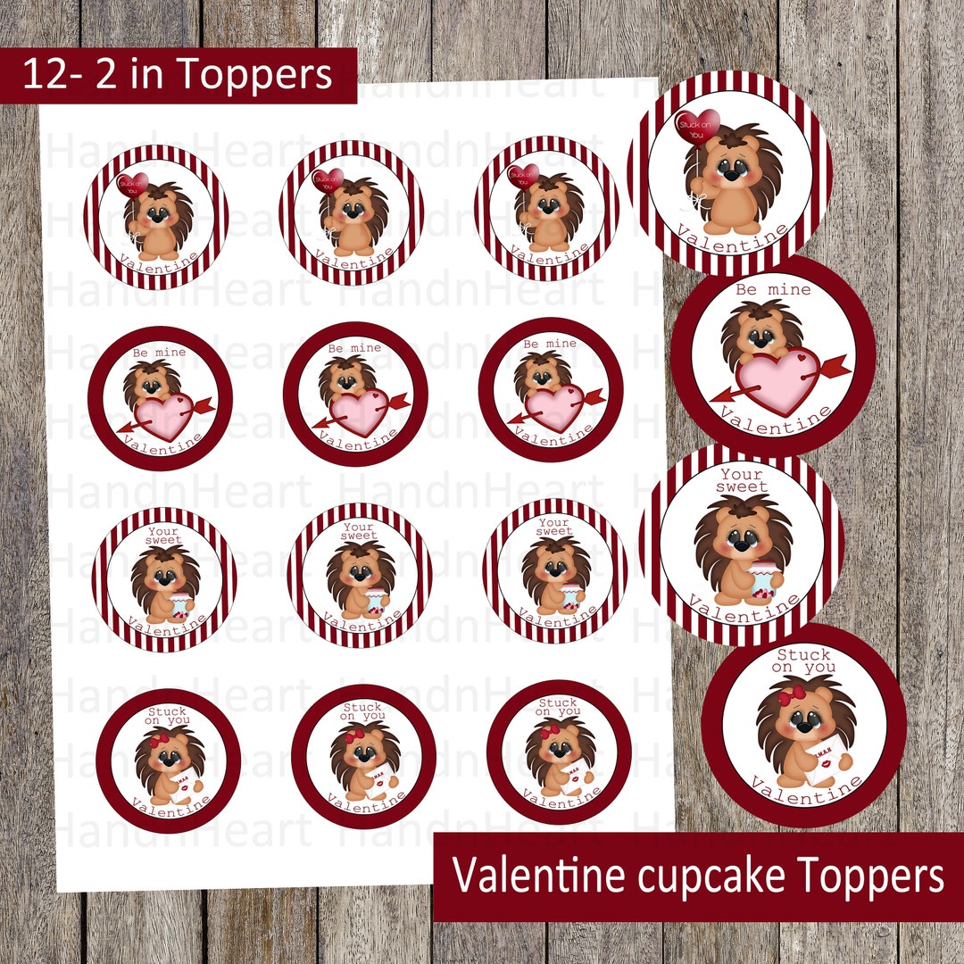 Printable Valentine Cupcake Toppers,hedgehog Cupcake Toppers,party ...